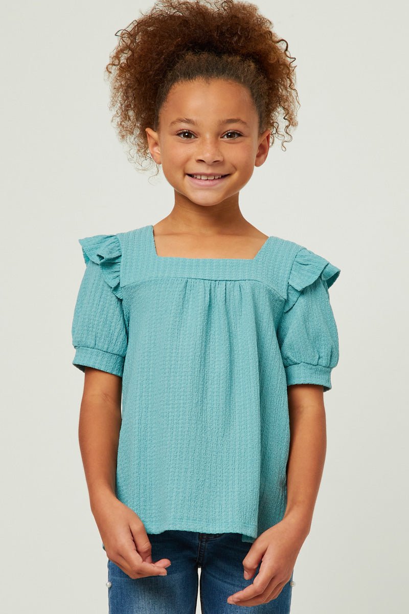 Girls square neck top turquoise - Main & Monroe